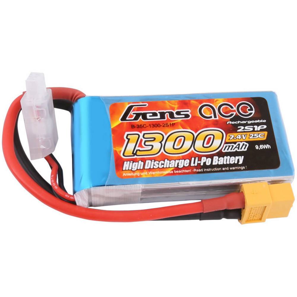 VOLTRONIC SHOP | Gens ace 2S 1300mAh 7.4V 25C Lipo Battery Pack with XT60 plug