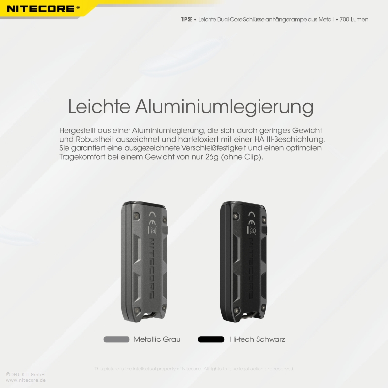 VOLTRONIC SHOP | Nitecore Keyring Schlüsselbundlampe TIP SE - grau